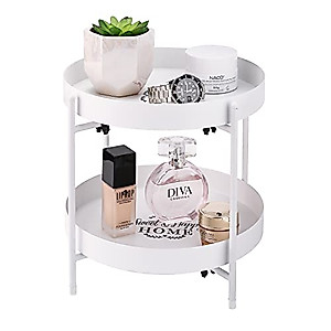 Lewondr 2-Tier Bathroom Countertop Organizer, Cosmetic & Makeup Storage Standing Shelf Kitchen Spice Rack, Vanity Tray, Multi-Use Countertop Standing Rack for Bathroom Kitchen Office - White(Round)