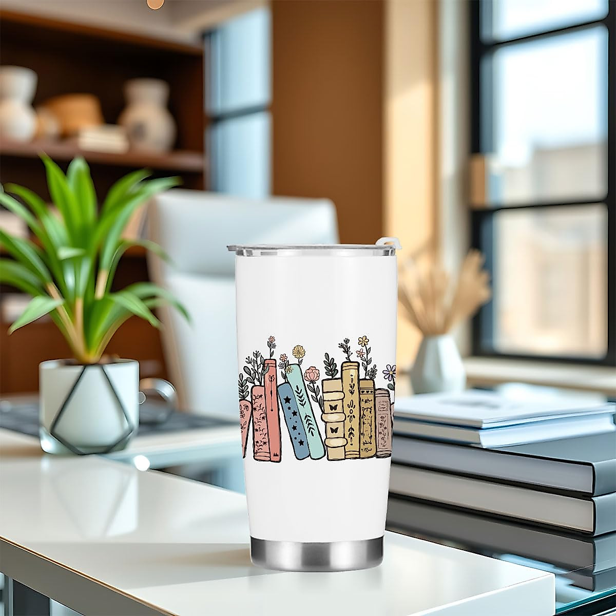 Book Lovers Gifts Stainless Steel Tumbler, Book Club Gifts Bookish Gifts Coffee Mug with Lid, 20 oz Thermal Cup Insulated Water Glasses, Book Accessories Librarian Gifts for Women Girls Teacher Friend