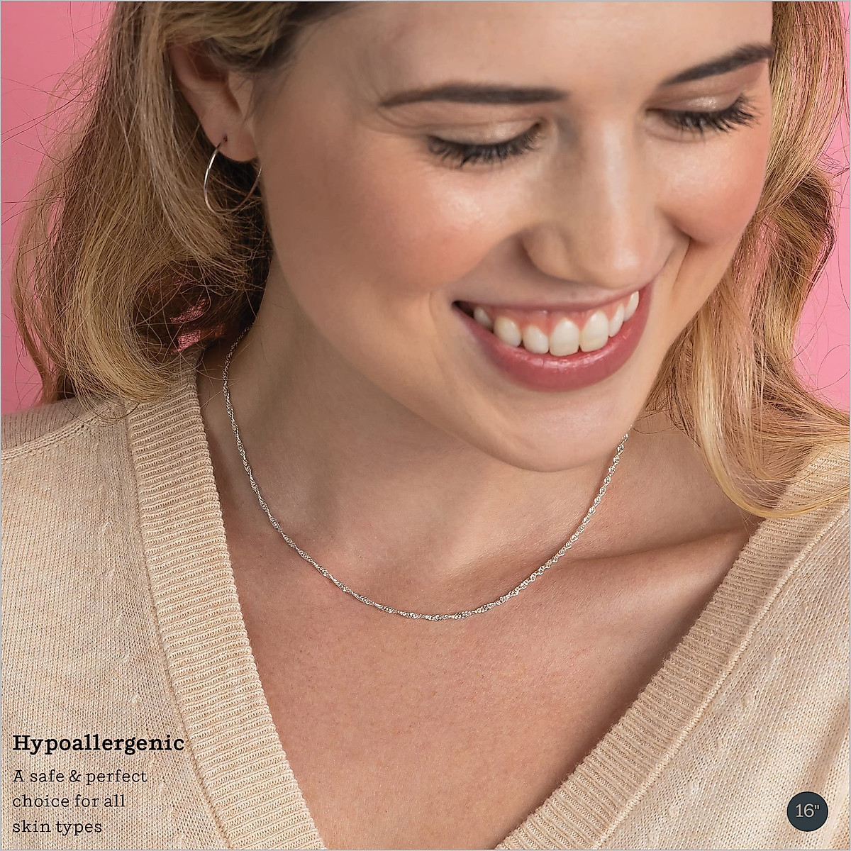 KEZEF 18k 2mm Gold Plated 925 Sterling Silver Necklace Chains Italian Curb Figaro Singapore Popcorn 14"-42" Gold Necklace Chain Sterling Silver Necklace for Girls Boys Necklace Chain