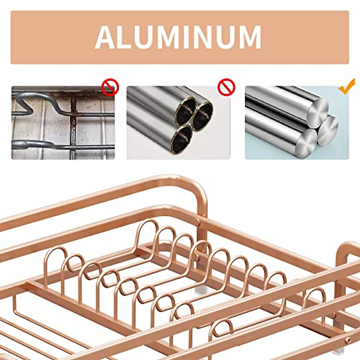 XILIDIA Dish Drying Rack with Drainboard, Aluminum Rust Proof Dish Dryer Rack with Removable Cutlery Holder and Drain Strainers for Kitchen Counter