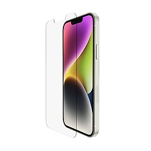 Belkin UltraGlass iPhone 14, iPhone 13 Pro Screen Protector - Easy Application with Installation Guide Tray - Crystal Clear Tempered Glass Screen Protector with AntiMicrobial-Treated Display