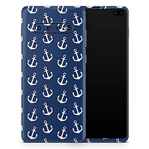 DesignSkinz Navy and White Micro Anchors Protective Vinyl Decal Wrap Skin Cover Compatible with The Samsung Galaxy S20 (Screen Trim & Back Glass Skin)