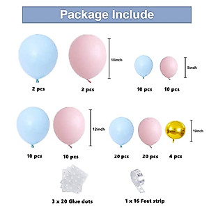 Pink and Blue Balloons, 88pcs Gold Metallic Foil Balloons Garland Kit Macaron Latex Balloon for Birthday Baby Shower Gender Reveal Party Decorations