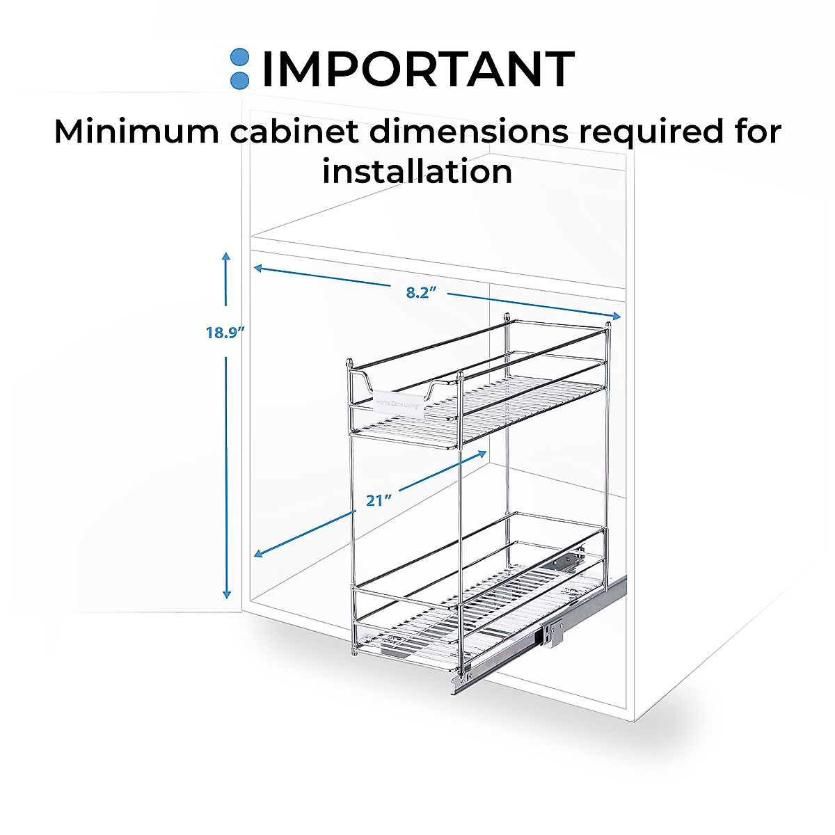 Home Zone Living Pull Out Kitchen Cabinet Organizer with Two Tiers of Storage, 7” W x 20” D