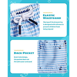 maamgic Boys Swim Trunks with Compression Liner Toddler Stretch Swim Shorts Quick Dry Swimming Trunks Boxer Brief 2 in 1 Beach Shorts White Blue Striped 5/6