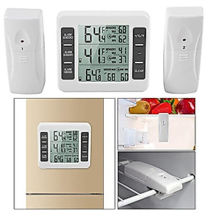 plplaaobo Therometer, 2pcs Refrigerator Temperature Sensor Wall-Mounted Wireless with Min/Maximum LCD Display, Portable Digital Alarm Thermometer with Adjustable Hanging Hook for Homes Offices