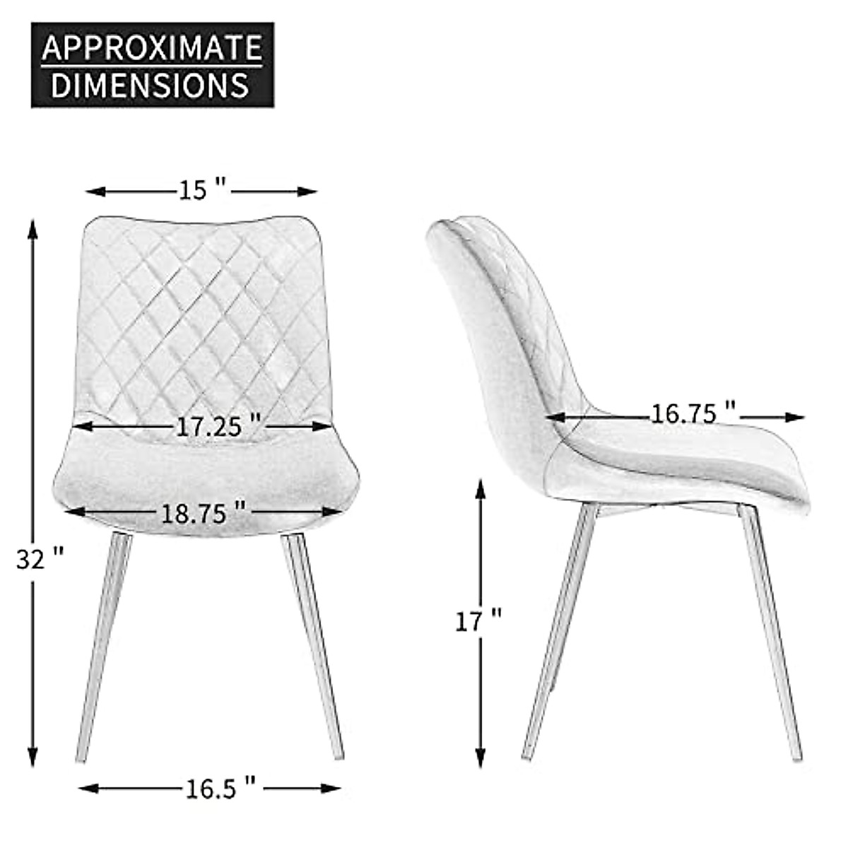 ANOUR Modern Dining Chairs, Velvet Kitchen Chair, Living Room Chairs, Set of 2, Upholstered Side Chair with Metal Legs for Dining Room Kitchen Bedroom Vanity