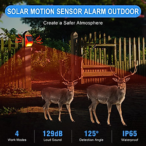 ChunHee Solar Alarm Strobe Light with Remote Control Motion Sensor Detector Outdoor Alarm 129db Sound Security Siren IP65 Waterproof Protected for Villa, Chicken coop, Farm, Yard, 4 Pack