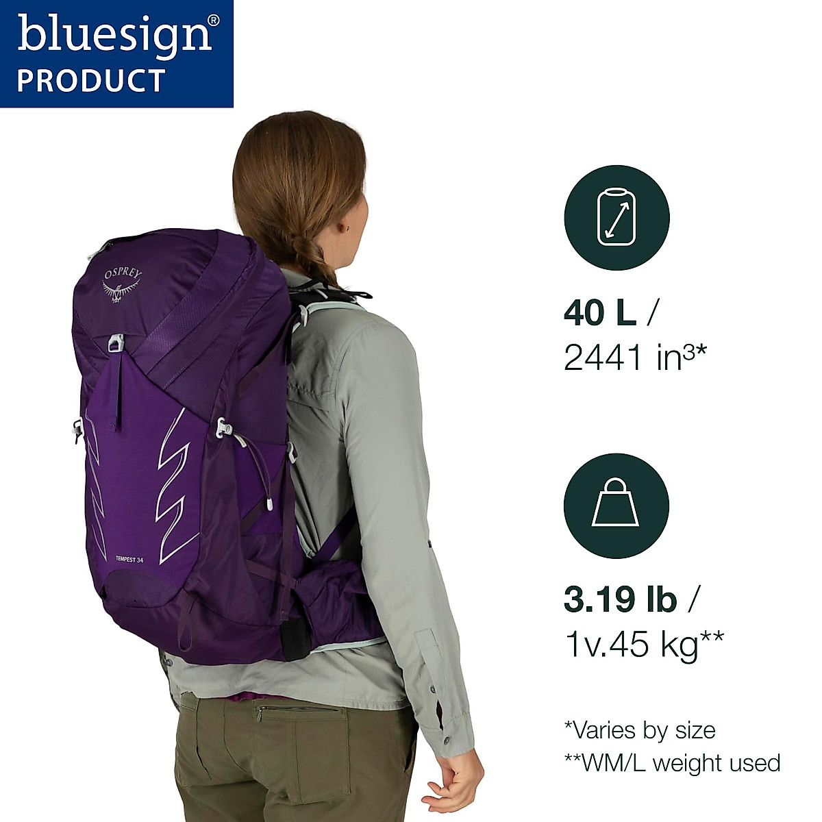 Osprey Tempest 40L Women's Hiking Backpack with Hipbelt, Stealth Black, WM/L