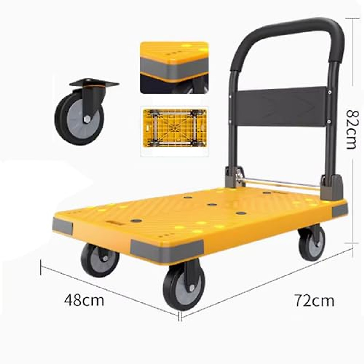 Generic Foldable Push Hand Cart Heavy Duty Platform Hand Truck Folding Flatbed Dolly Swivel Wheels Moving Trolley for Office Use,Can Hold 1000 Lbs (Yellow S)