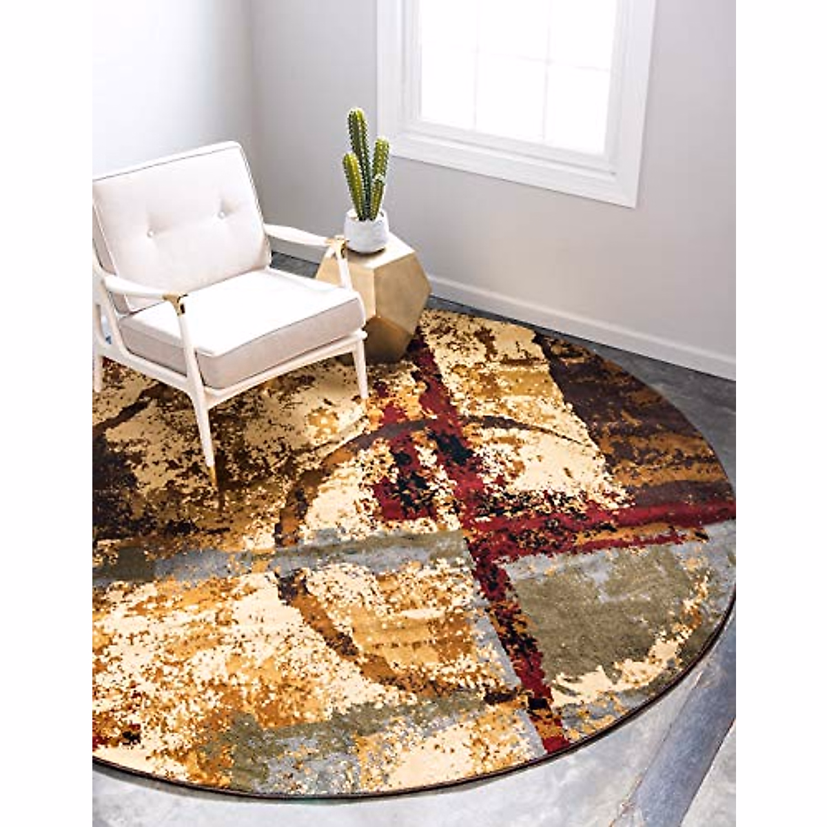 Unique Loom Barista Collection Area Rug - Catuai (8' Round, Multi/ Brown)