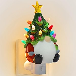 Hausse Christmas Gnome Night Light, Decorative Ceramic Santa Wear Xmas Tree Hat Nightlight for Kids, Multicolor Bulbs & 360 Degree Swivel Plug with On/Off Switch for Home Bathroom Bedroom Decor