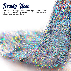 Osprey 47-Inch Hair Tinsel Extensions Kit with Tool - 12 Vibrant Colors and 3000 Strands - Glittery Hair Accessories for Women and Girls - Perfect for Christmas, New Year, Halloween, Cosplay and Party
