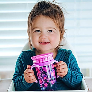 Nuby 360 Edge 2 Stage Drinking Rim Cup with Removable Handles & hygienic Cover: 10 Oz/ 300 Ml, 12M+, Leopard, Purple (80810)