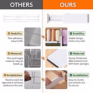 Lifewit 5 Pack Drawer Dividers Plastic 4" High, 11-17" Adjustable Drawer Organizers for Clothes, Expandable Dresser Separators in Bedroom/Bathroom/Kitchen/Fridge/Office Organization and Storage