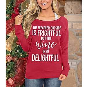 Christmas Women's Retro Graphic Shirt Crewneck Vacation Ugly Vintage Sweatshirts The Wine Is So Delightful M