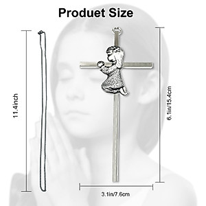 Wall Cross Baptism Gifts Baptism 1st Holy Communion Christening Decoration Silver Baby Wall Cross Baptism Gifts for Girl Baptism, Baby Shower, Birthday, Silver Cross with Praying Girl