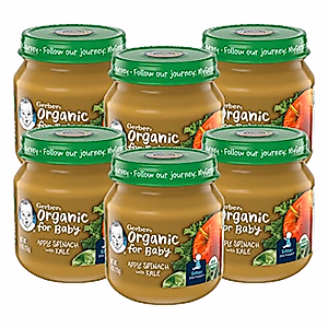Gerber Organic for Baby 2nd Foods Baby Food Jar, Apple Spinach with Kale, USDA Organic & Non-GMO Pureed Baby Food for Sitters, 4-Ounce Glass Jar (Pack of 6)