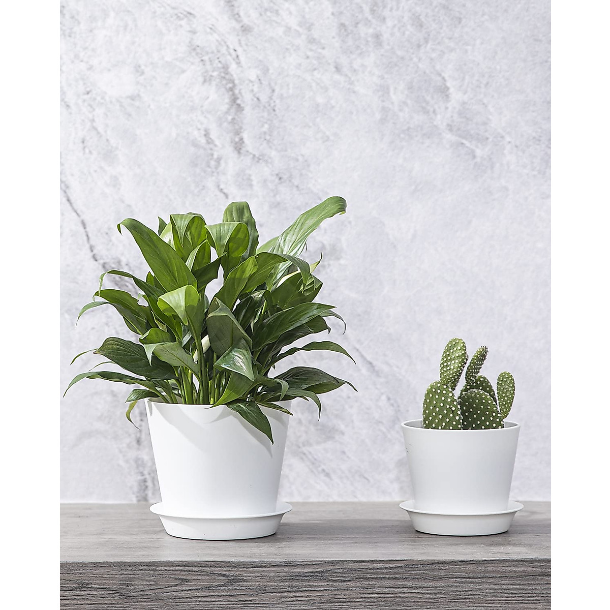 LaDoVita 7 Pack Plastic Plant Pots Indoor, 7/6.5/6/5.5/5/4.5/4 Inch Modern Planters for Plants, Flower Pots with Drainage Holes and Trays, White