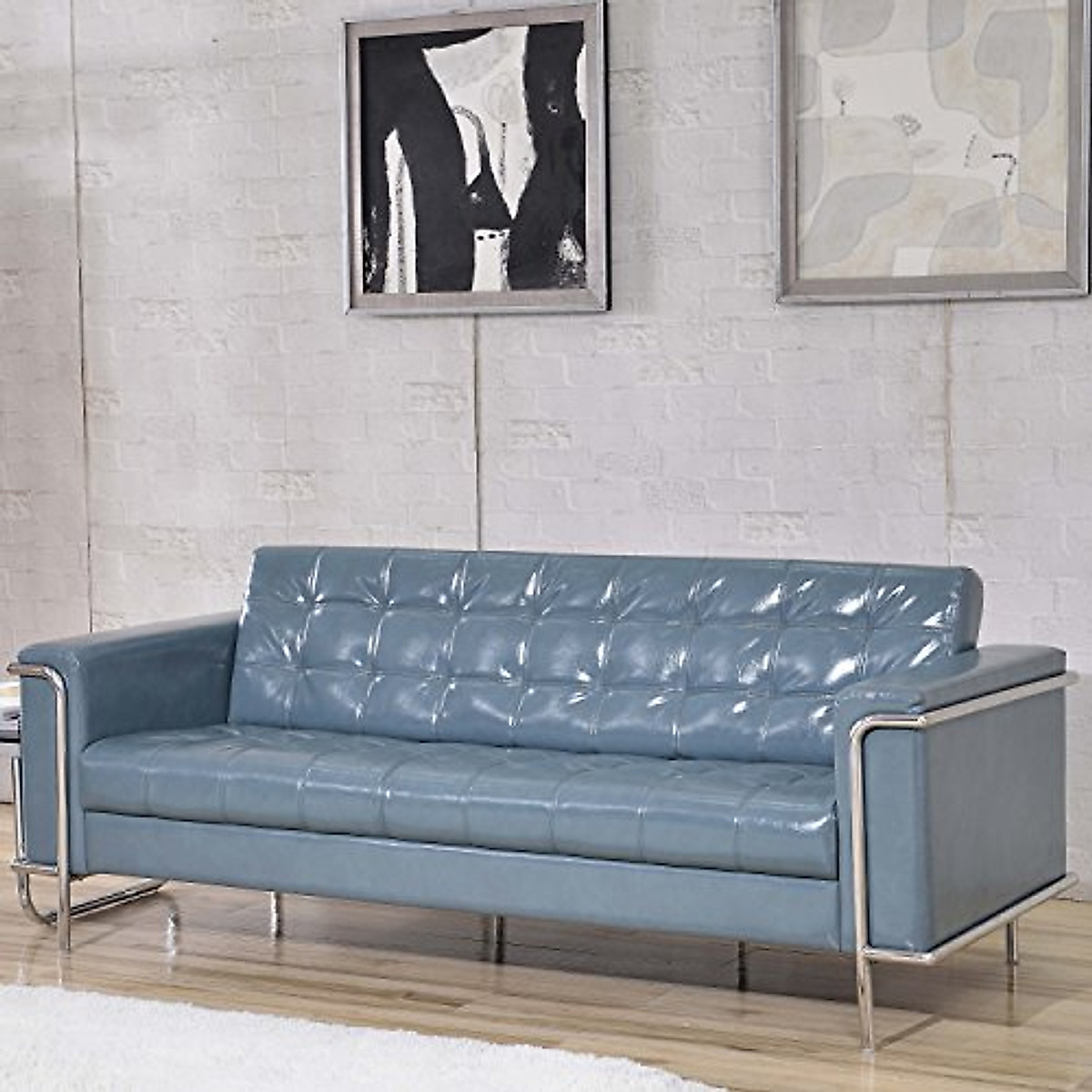 Flash Furniture HERCULES Lesley Series Contemporary Gray LeatherSoft Sofa with Encasing Frame