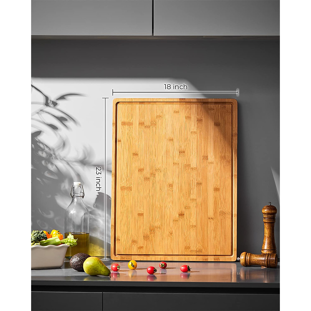 Extra Large Cutting Board for Kitchen, BEZIA 23" x 18" Thick Chopping Butcher Block with Juice Groove, 100% Natural Bamboo Cheese Charcuterie Carving Serving Board Tray for Meat, Fruit, & Snacks