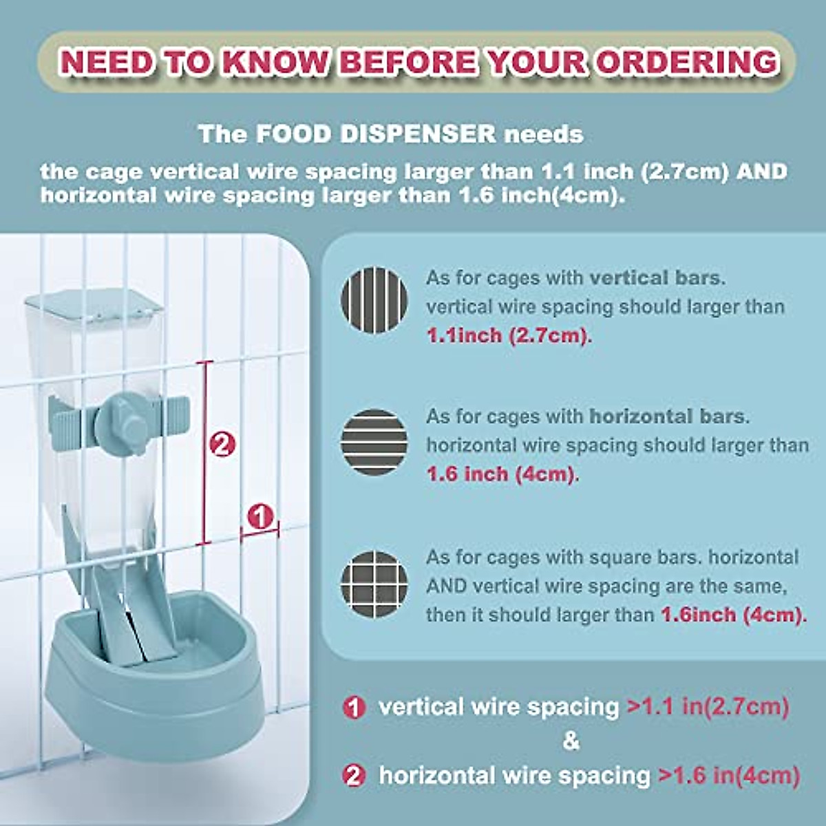 RUBYHOME Pets Food Hanging Bowl for Crates & Cages Hanging Pet Cage Feeder for Small Animals Cats Puppies Ferrets Rabbit Automatic Feeder