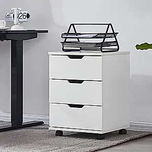 Farini Mobile File Cabinet for Home Office, 3 Drawer Chest Wood, Drawers Unit for Under Desk, Storage Drawers Cabinet White