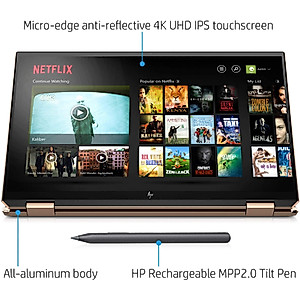 HP Spectre X360 15.6 Inch 4K UHD Touch-Screen 512GB SSD + 32GB Optane 1.8GHz i7 2-in-1 Laptop (16GB RAM, Quad-Core i7-10510U, GeForce MX330, Windows 10 Home) Nightfall Black 15-EB0043DX