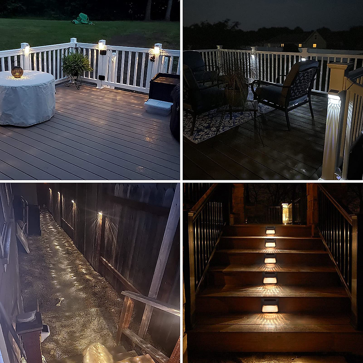 Permanent On All Night Solar Outdoor Lights 6 Pack, 2 Lighting Modes, Warm White/Cool White, IP65 Waterproof, Decorative Lighting for Fence Deck Garden Yard Stair Patio Post Pathway Steps(White)