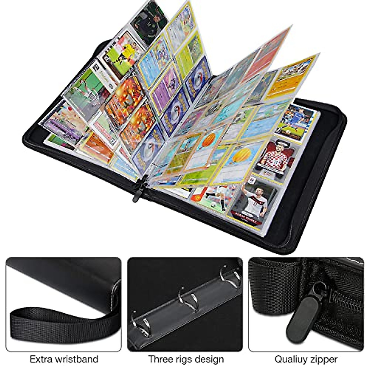 LIUDU Card Binder 9-Pocket,720 Pockets Game Cards with 40 Sleeves,Trading Card Collection Zipper Binder Holder for Kids Gifts (Black 720Pockets)