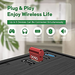 USB Bluetooth Adapter for PC - QGOO Bluetooth Dongle 5.3 EDR, Wireless Bluetooth Receiver for Desktop Computer Laptop Bluetooth Windows 8.1/10/11（red-013）