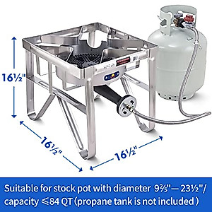 ARC Stainless Steel Single Burner Propane Stove, 200,000BTU High Pressure Outdoor Gas Stove Cooker, 16.5"Heavy Duty Square Stove, Burners For Outdoor Cooking Turkey Fryer, Crawfish Boil, Homebrewing
