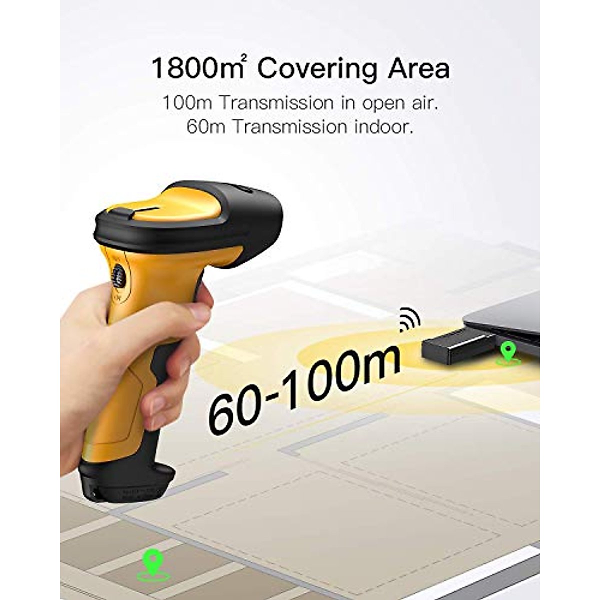 Barcode Scanner, Inateck Wireless Scanner, 2.4 GHz Adapter, 2600mAh Battery, 60M Range, Automatic Scanning, P6