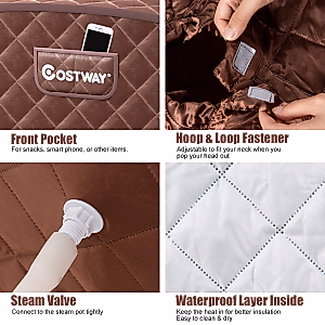 COSTWAY Portable Steam Sauna, 2L Folding Home Spa Sauna Tent for Weight Loss, Detox Relaxation at Home, Personal Sauna with 9 Temperature Levels, Timer, Remote Control, Foldable Chair (Coffee)