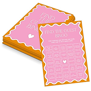 Tuyashua Pink Wavy Border Find The Guest Bingo Game for 30 Guests with Game Cards, Wavy Border Bridal Shower Game, Modern Bridal Shower Decorations, Wedding Shower or Bachelorette Party Supplies - 03