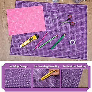 Fulmoon 2 Pcs Self Healing Cutting Mat 18 x 24'' and 9 x 12'' Non Slip Rotary Cutting Mat or Sewing Hobby Mat Quilting Mat PVC Double Sided 5 Ply Craft for Fabric Scrapbooking Project