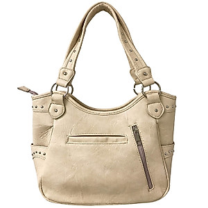 Justin West Native American Chieftain Cactus Feathers Embroidered Studded CCW Concealed Carry Shoulder Purse Handbag Wallet (Beige)