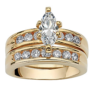 PalmBeach Yellow Gold-Plated Marquise Cut Cubic Zirconia Two-Piece Bridal Ring Set Sizes 5-9 Size 5