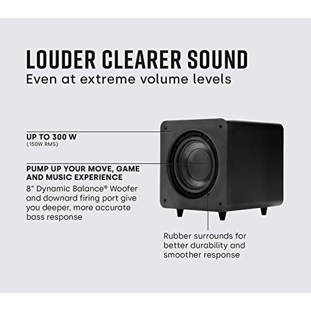 Polk Audio PSW111 8" Powered Subwoofer - Power Port Technology | Up to 300 Watt Amp | Big Bass in Compact Size | Easy Setup with Home Theater Systems Black