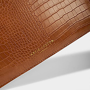 KATIE LOXTON Cara Faux Crocodile Womens Medium Vegan Leather Slip Pocket Clutch Pouch Cognac