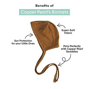 Copper Pearl Baby Bonnets: Ultra-Soft, Comfy to Wear, Tie-On Infant Sun Hat for Protection Against UV Rays, Trendy Coordinating Designs Swaddles, 0-3 Months - Marigold