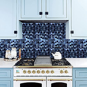 XUANINY 5-Metal Peel and Stick Backsplash Tiles, Aluminum Mosaic Sticker for Kitchen Wall Decor Hexagon Design Frosted 3D Wall Sticker(11.02"x11.5") (Dark Blue)