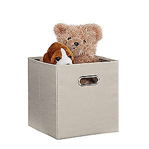 SunnyPoint Cloth Foldable Storage Basket Bin, Foldable Storage Cube Boxes Fabric Drawer with Metal Handle for Closet Shelf, Cabinet, Bookcase (10.5", Cream)