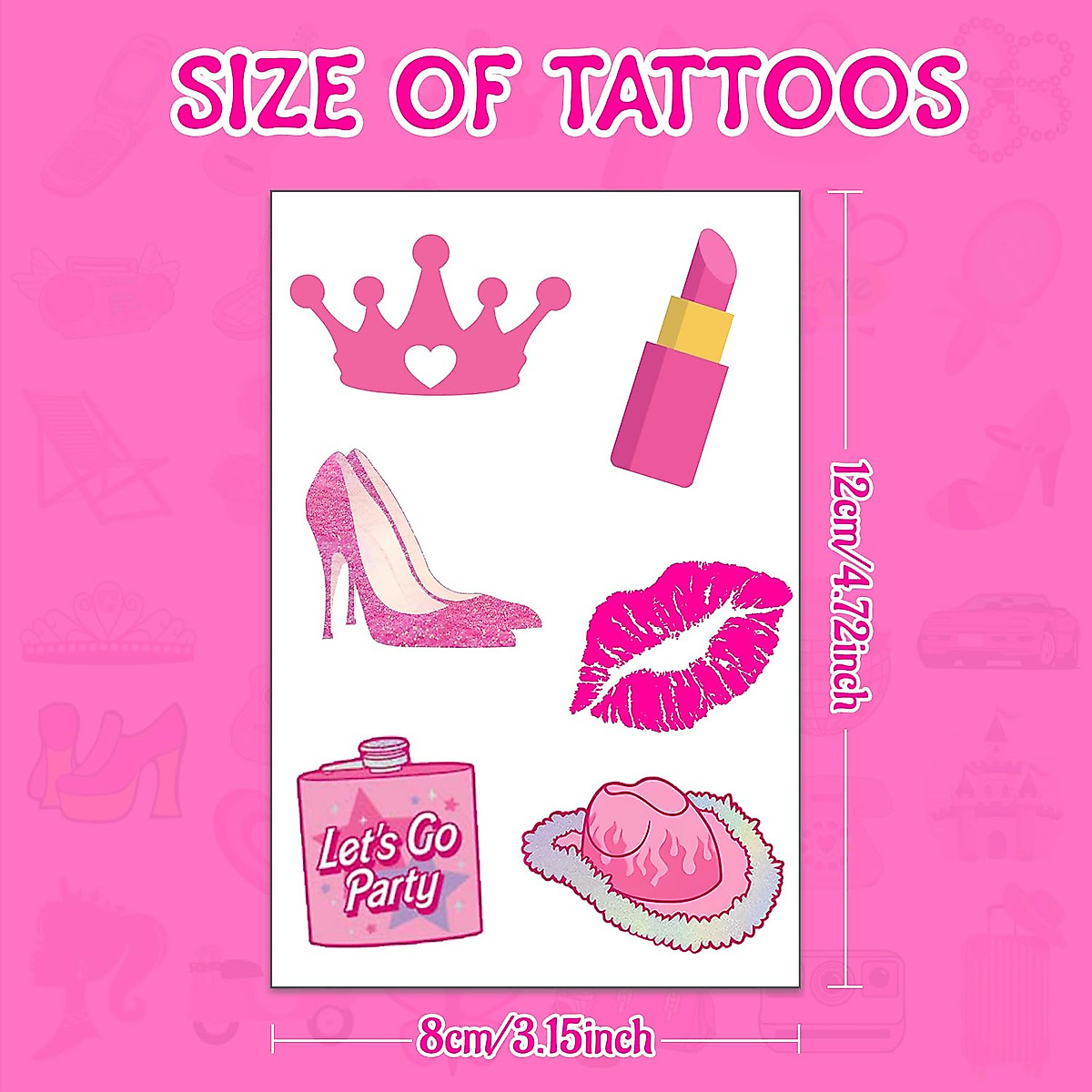 Pink Temporary Tattoos Hot Pink Princess Birthday Party Decorations Favors Pink Tattoos for Kids Girls Woman Adult Pink Birthday Party Supplies