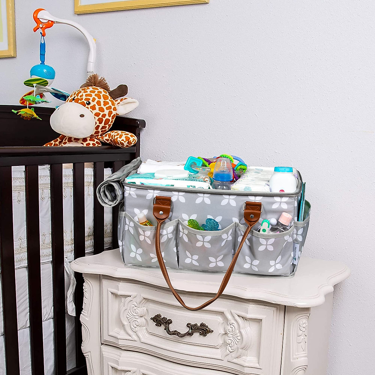 Moteph Extra Large Diaper Caddy, Craft, Toy Organizer with Zip-Top Cover with Waterproof Wet/Dry Bag - Perfect for Baby Shower