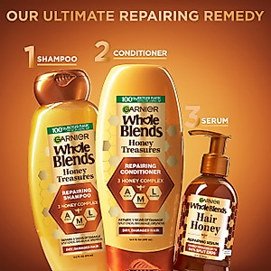 Garnier Whole Blends Honey Treasures Repairing Conditioner, for Dry, Damaged Hair, 22 Fl Oz, 2 Count (Packaging May Vary)