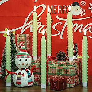 Lasumora Christmas Flameless Taper Candles Flickering with 10-Key Remote, Battery Operated 3D Wick LED Spiral Window Candles 6 Pack Real Wax Wedding Home Birthday Christmas Decor(0.78 X 9.8 Inchs)