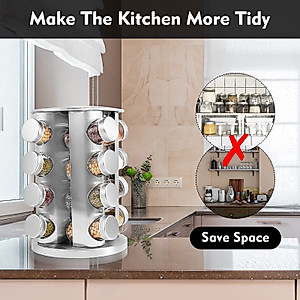 Rotating Spice Rack with 16 Jars, Revolving Spice Rack Organizer for Cabinet, Seasoning Organizer Stainless Steel Kitchen Spice Tower with Labels for Countertop