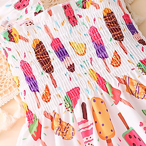 Girls Ice Cream Dress Sleeveless Toddler Summer Outfit Beach Tiered Smocked Sundress Kids Ruffle Dresses 6-7 Years