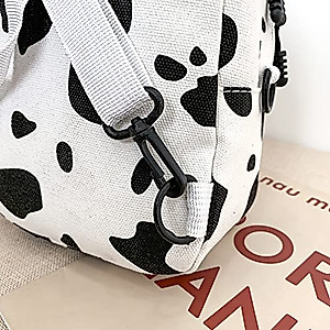 AIZHIYI Cow Print Backpack Women Canvas Schoolbag Teenage Girl Mini Bagpack (White)